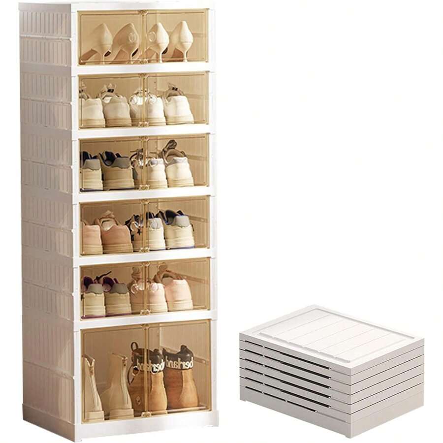 6-Tier Foldable Shoe Rack Organizer For Closet, Collapsible Shoe ...
