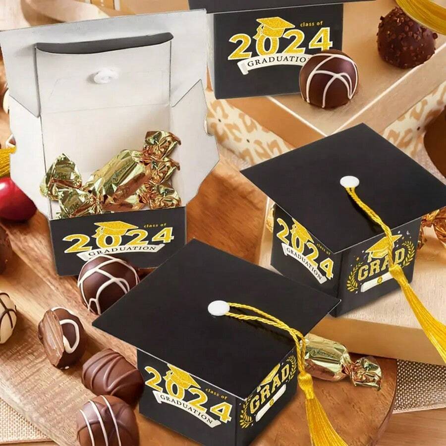 24pcs Graduation Favors Candy Boxes For Class Of 2024 - Black Golden ...
