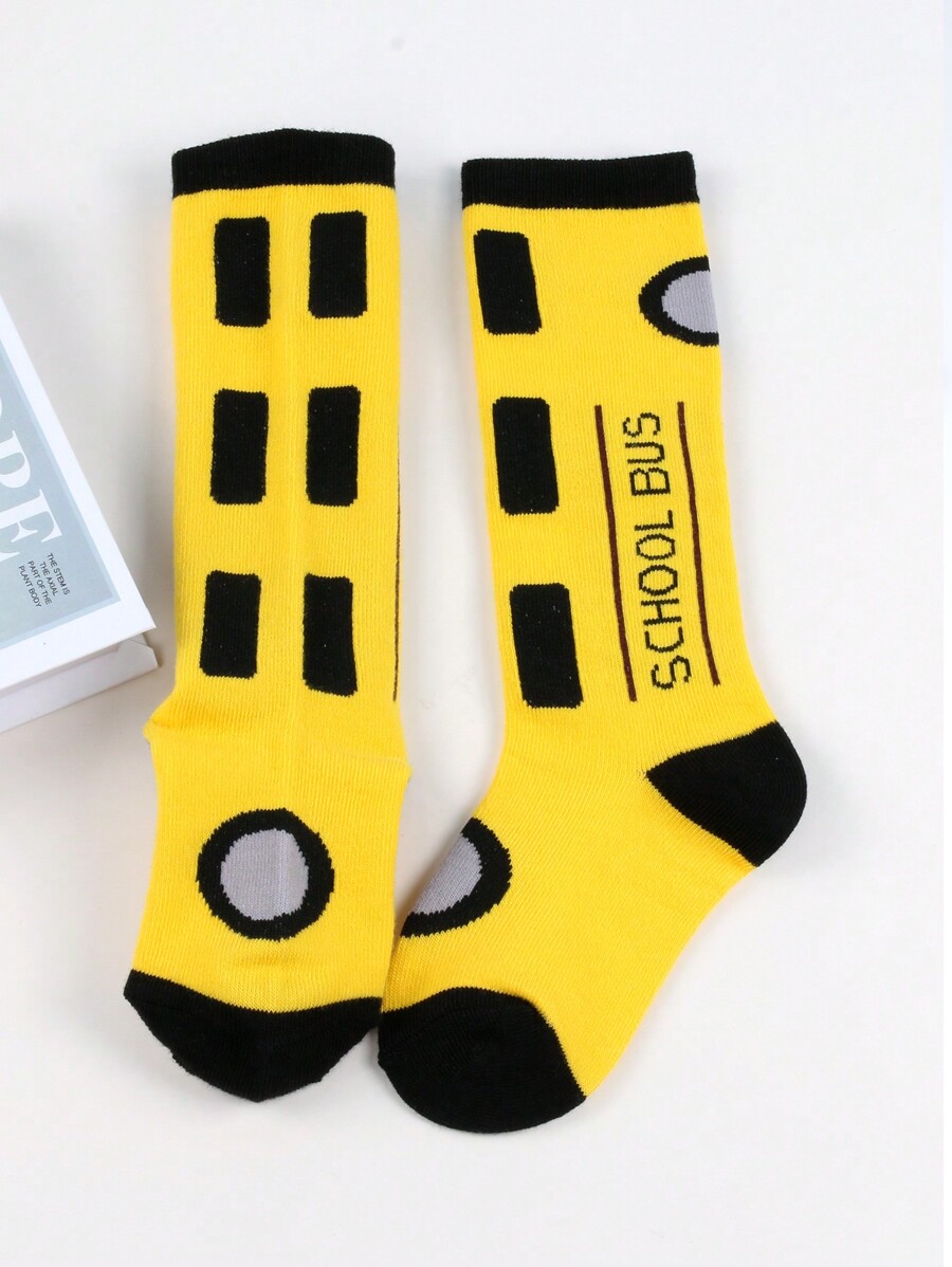 3 Pairs Of Children's School Bus Pattern Knee High Student Socks ...
