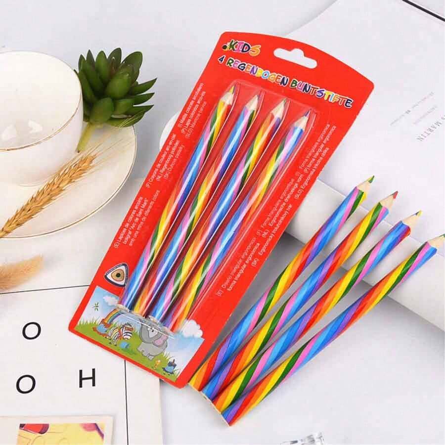4-Color Concentric Rainbow Pencil Set - Perfect For Arts, Crafts, And ...