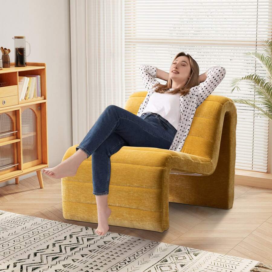 Velvet M Shaped Accent Chair With Pillow, Armless Reading Side Chair ...