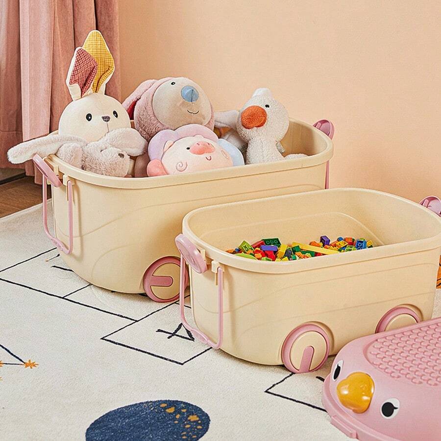1pc Cute Cartoon Children Toy Storage Box With Wheels, Multi-Functional ...