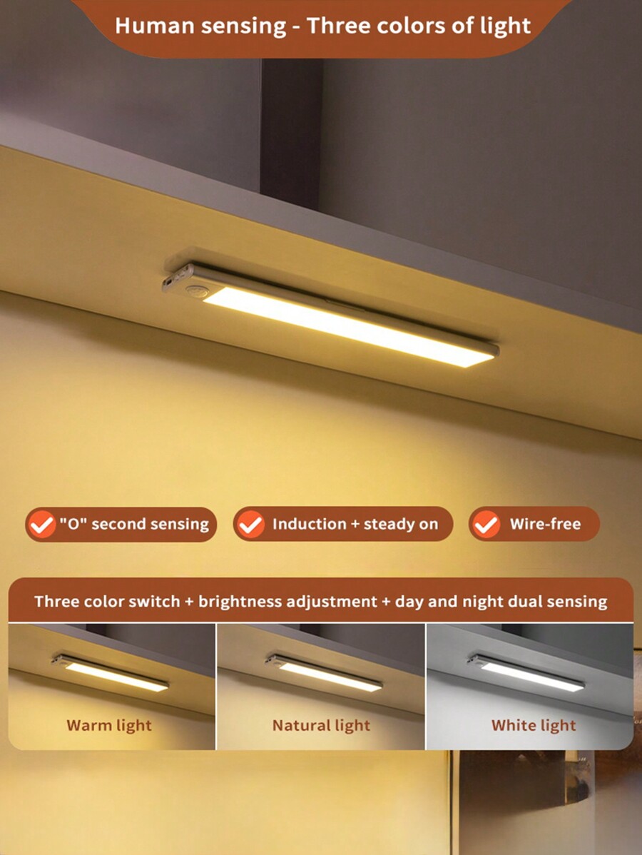 10cm Led Three-Color Motion Sensor Cabinet Light, Silver And Black ...