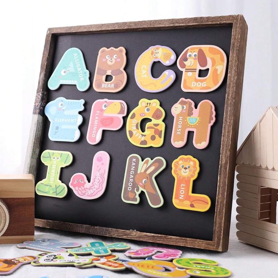 26pcs Large Magnetic Alphabet Letters Set, Cute Animal Design Magnets ...