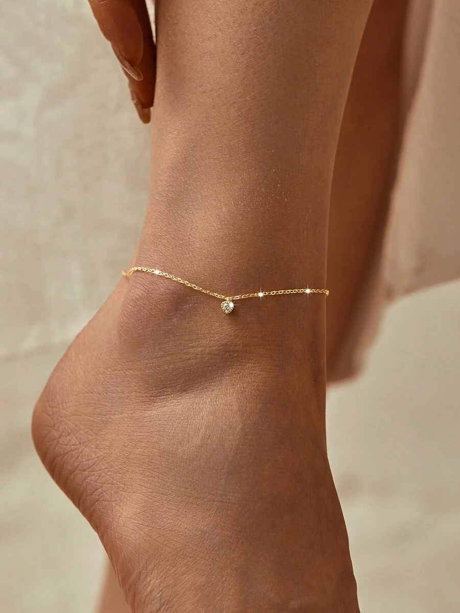 1pc 925 Sterling Silver Personality Cute Elegant Heart-Shaped Artificial Pendant Anklet, Perfect ...