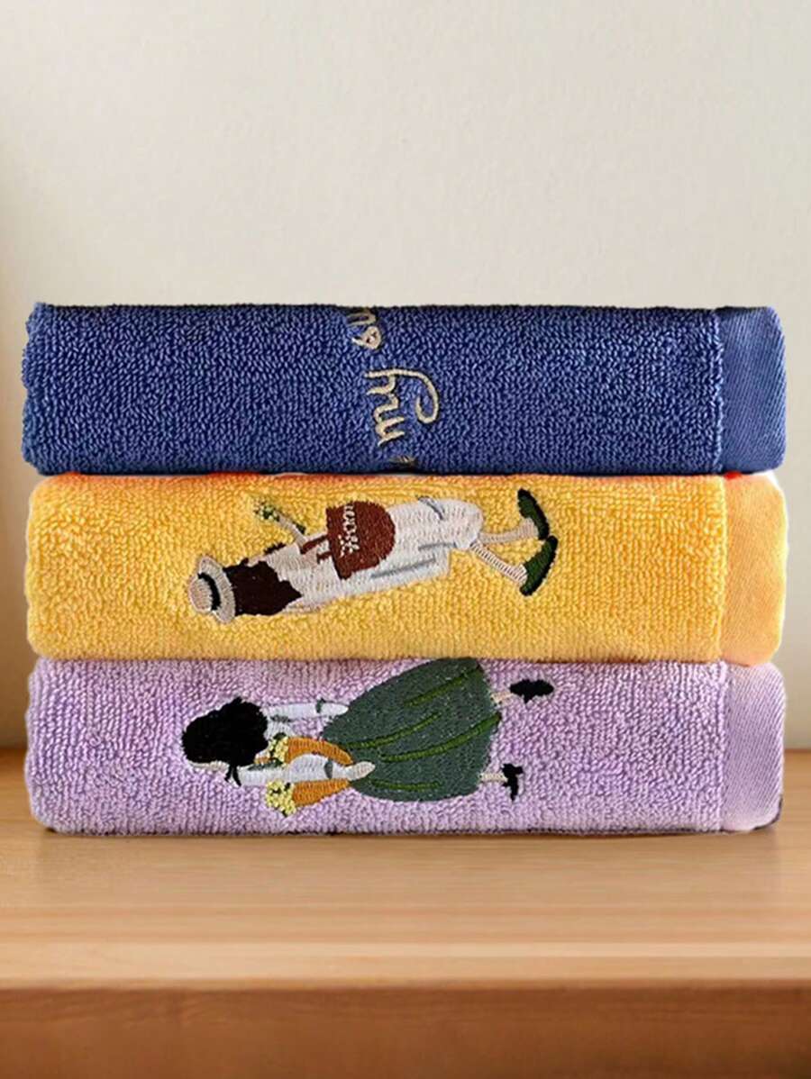 3 Stücke/Set Handtuch Set Mit Cartoon Weiblichem Stickmuster - Kein ...