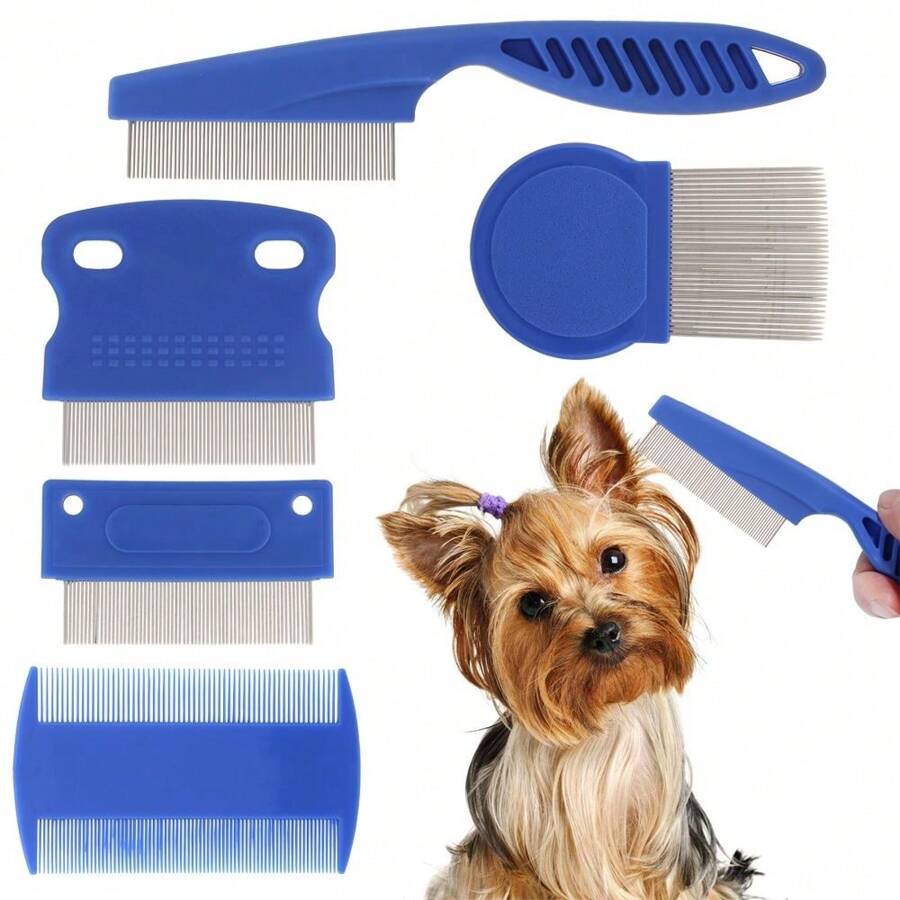 6 Pcs/Set Pet Flea Comb Stainless Steel Head Lice Comb Fine Tooth Dogs ...