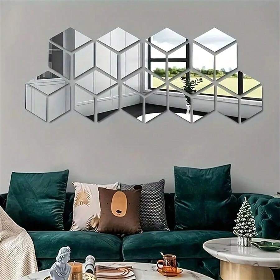 12pcs Acrylic Mirrors, Parallelogram 3D Wall Stickers, Self-Adhesive ...