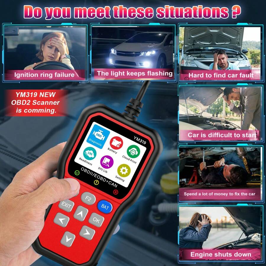 OBD2 Code Reader Tool, OBDII EOBD Car Code Scanner Check Engine Light ...