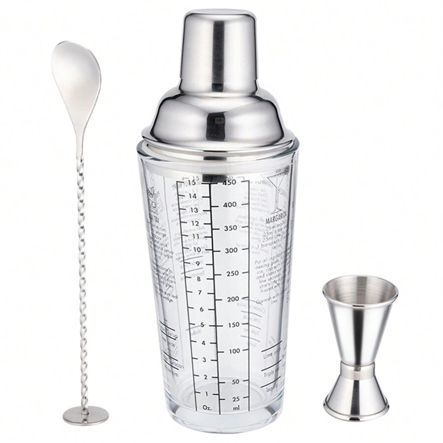 3 Pieces Large Stainless Steel Cocktail Shaker Set With Strainer ...