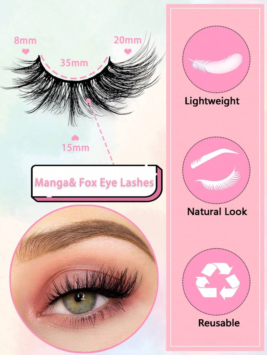 7 Pairs Manga Fox Eye Lashes Wispy Faux Mink Lashes Fluffy Fairy Cat ...