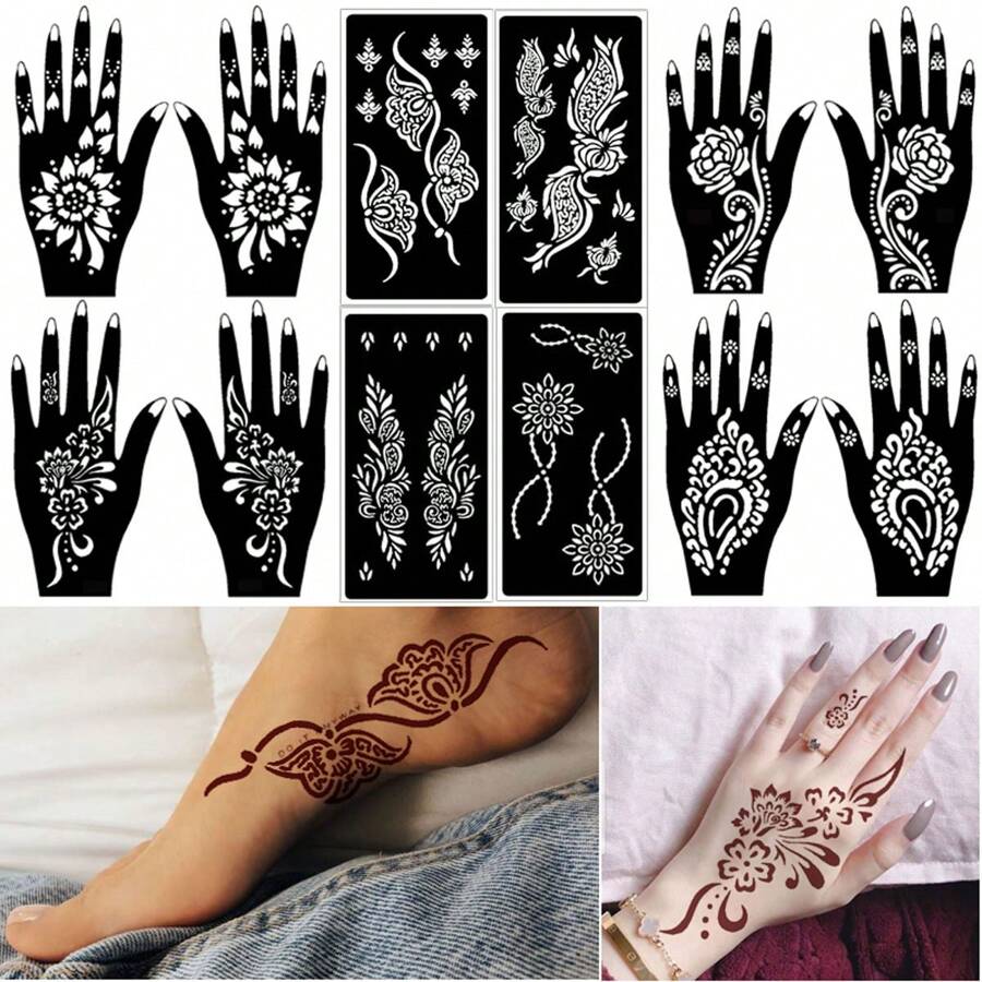 12 Sheets Tattoo Stencils Kit, Reusable Templates Tattoo For Hand Foot ...
