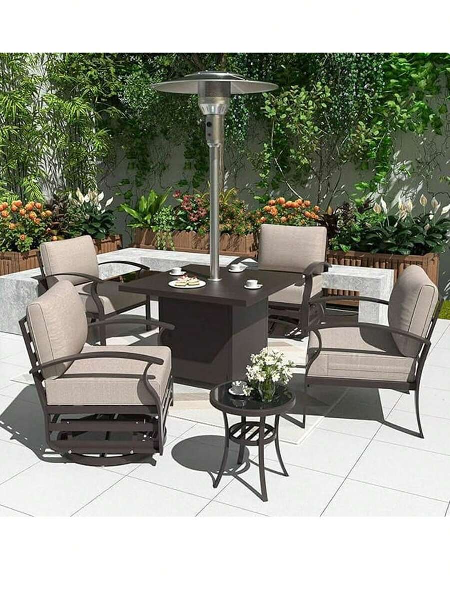 ALAULM Aluminum Patio Furniture Set With Patio Heater 4-Seat Metal ...