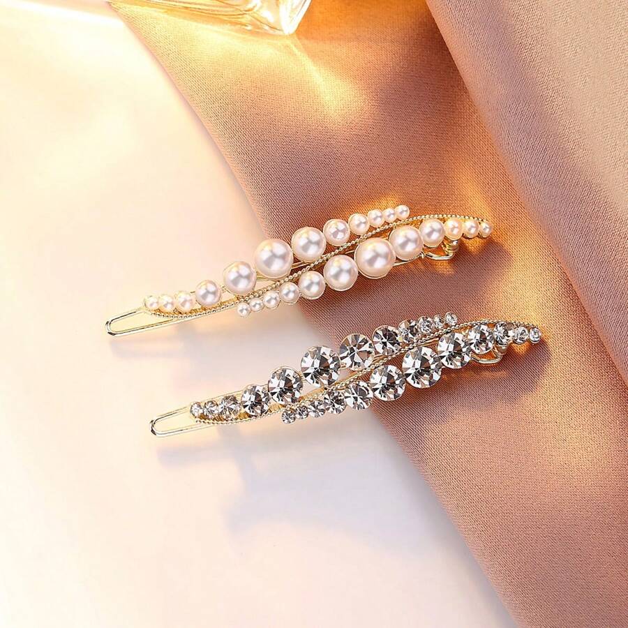 Elegant Metal Hair Clip For Women With Faux Pearl & Rhinestone Decor ...