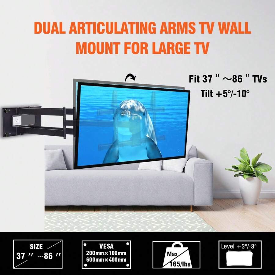 FORGING MOUNT Long Arm TV Mount Bracket,Dual Articulating Arm Full Motion TV Wall Mount With ...