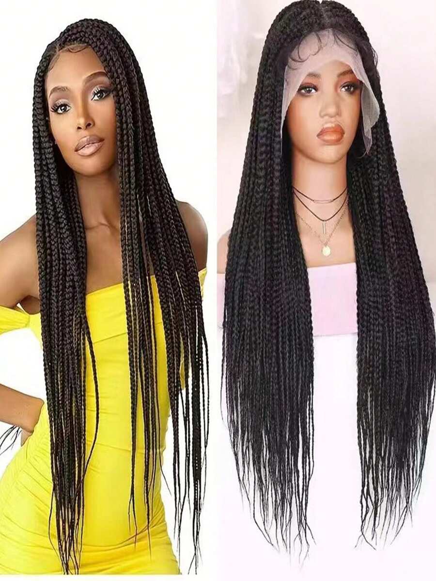 30 Inches Full Double Lace Front Box Black Braided Wigs For Women ...