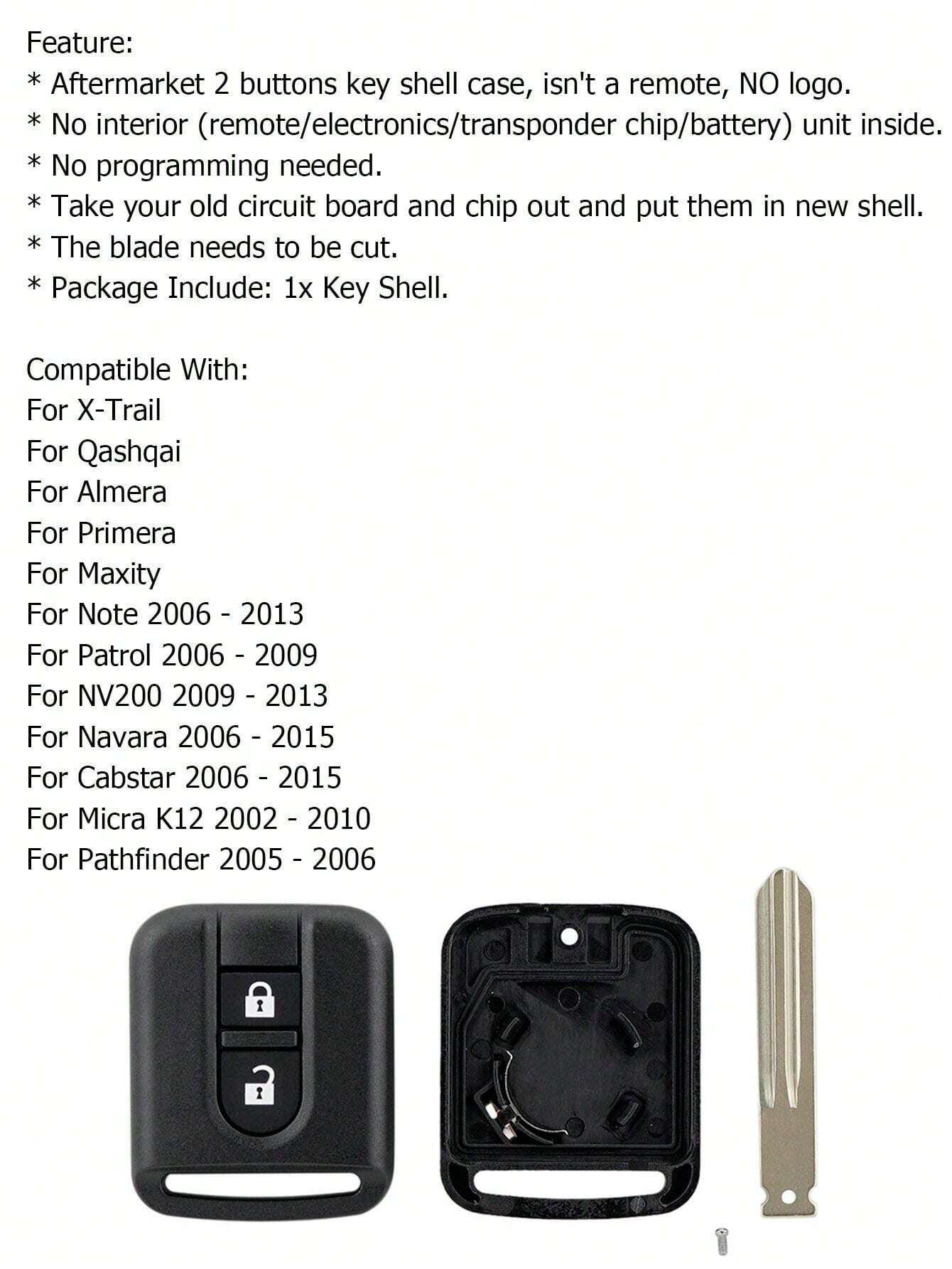 2 Buttons Remote Car Key Fob Shell Case Replacement Uncut Blade For ...