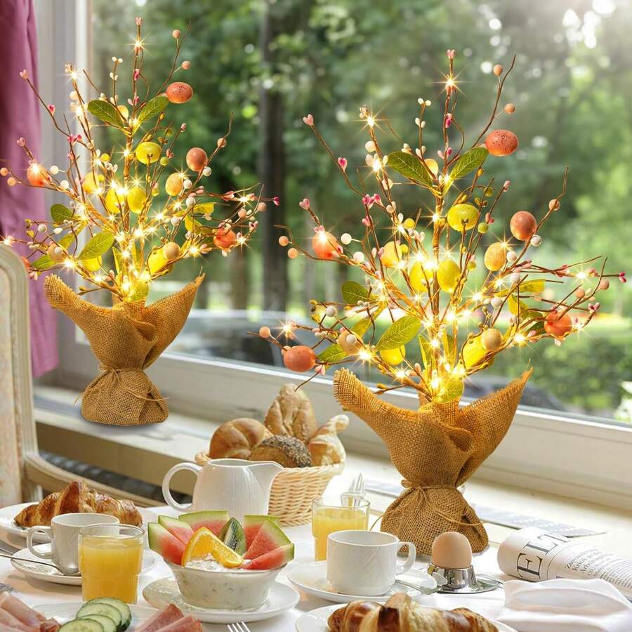 Easter Decorations Easter Egg Tree With Lights, Lighted Trees Battery ...