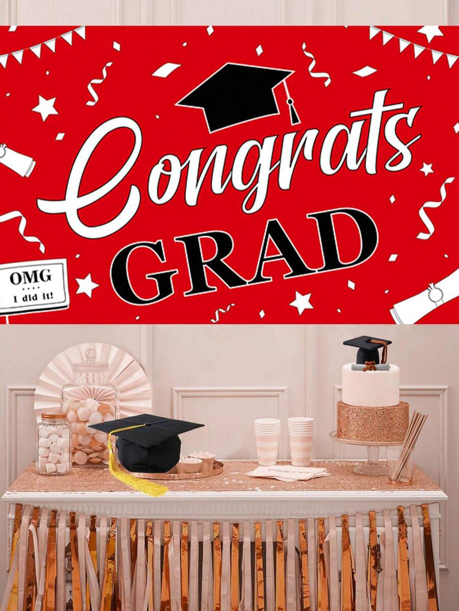 2024 Red Graduation Party Decoration Background Cloth, Red & Gold ...