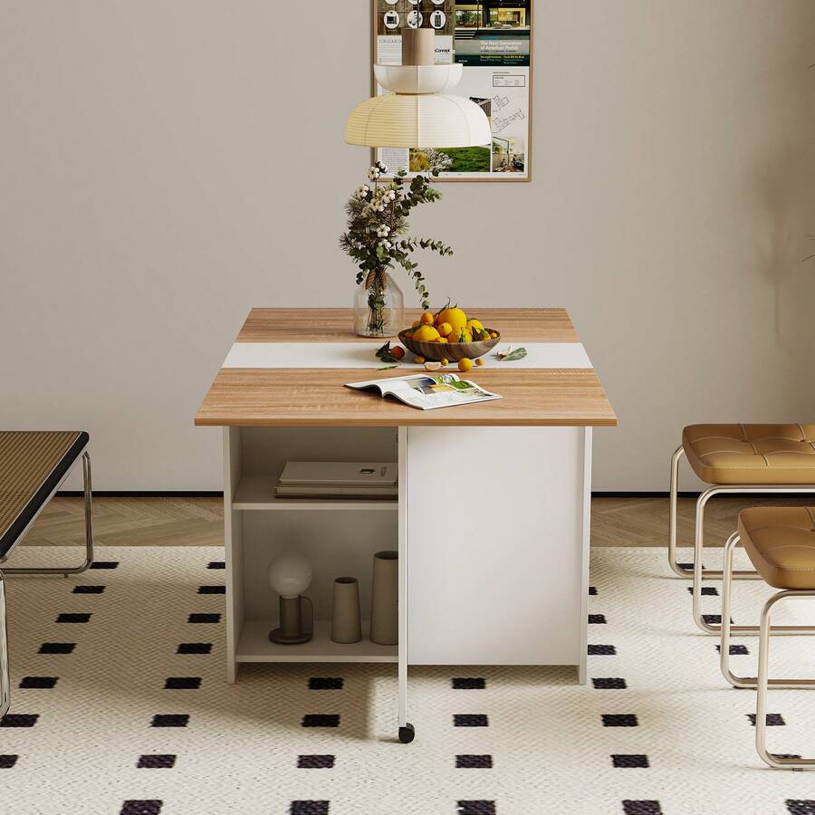 Folding Dining Table, Drop Leaf Dining Table With Wheels And 2-Layer ...