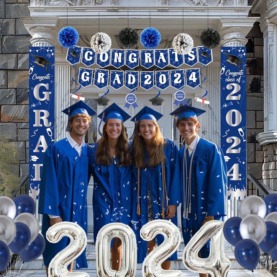 Graduation Decorations Class Of 2024, Blue Graduation Party Decorations ...