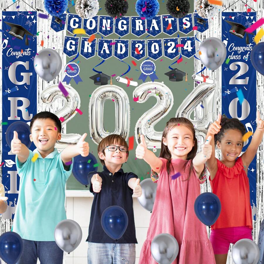 Graduation Decorations Class Of 2024, Blue Graduation Party Decorations ...