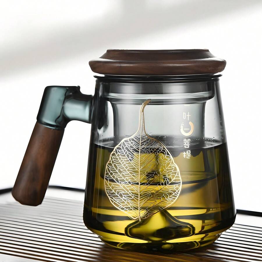 Walnut Wood Handle, High Borosilicate Glass Tea Pot With Infuser For ...