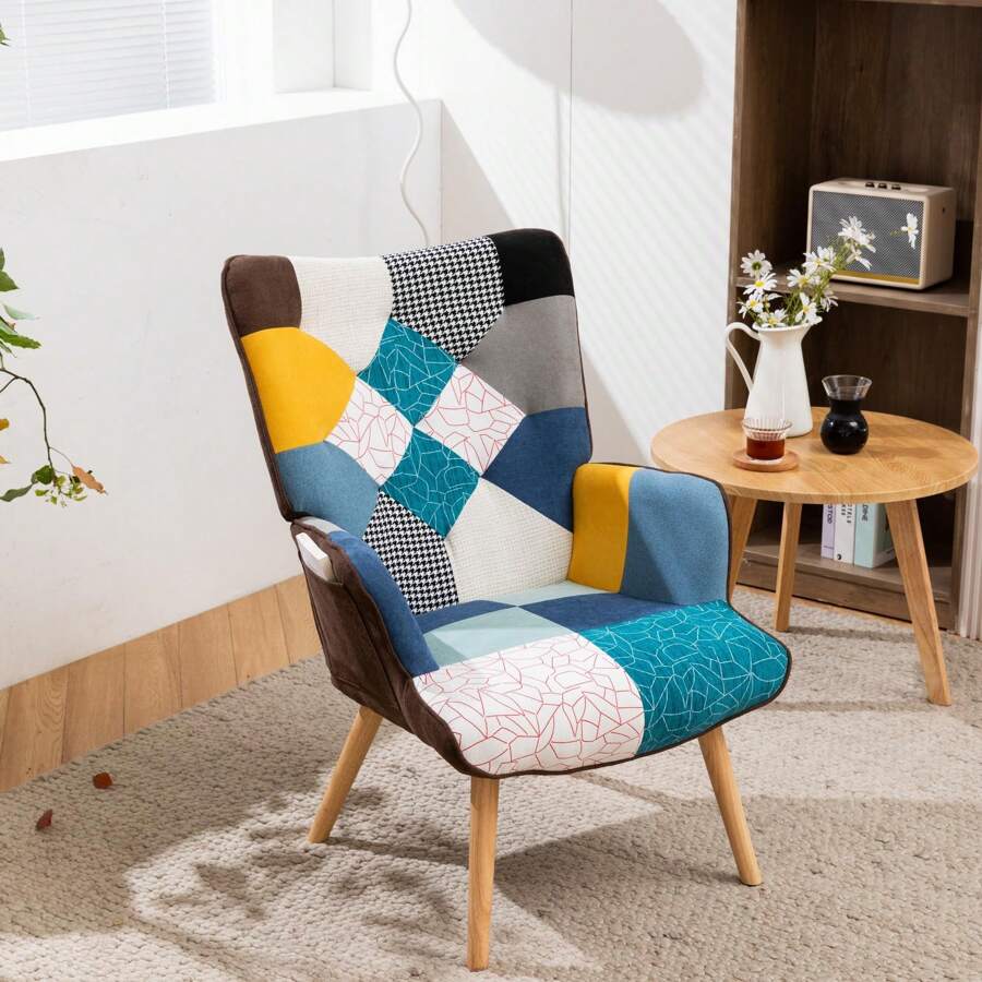 Modern Patchwork Accent Chair With High Backrest Armrests Lounge ...