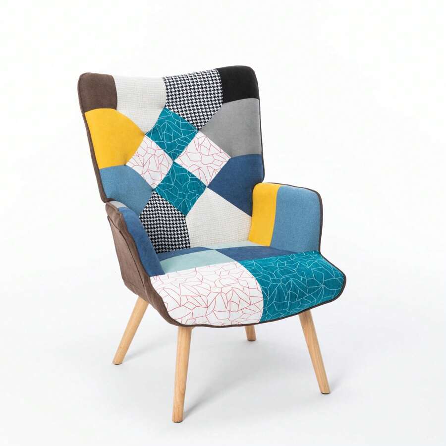 Modern Patchwork Accent Chair With High Backrest Armrests Lounge ...