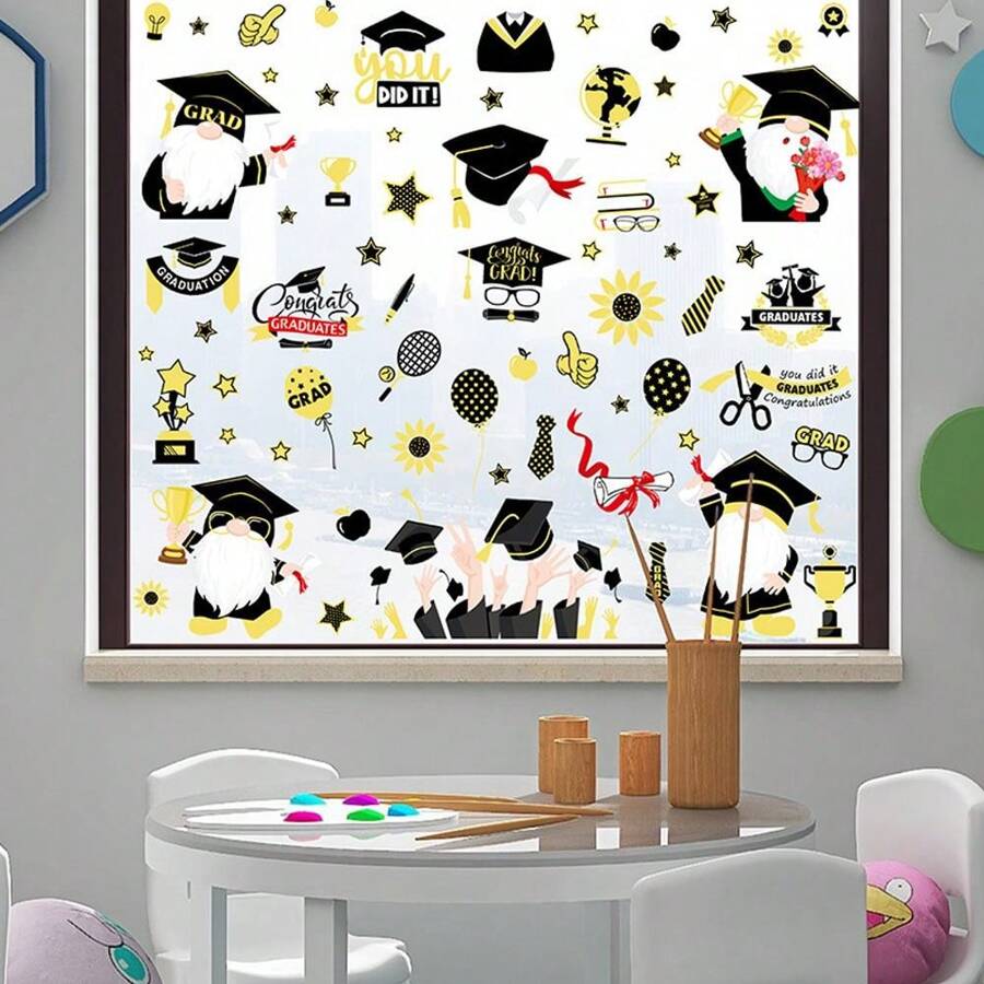 9 Sheets Graduation Window Sticker Gnome Window Clings Removable ...