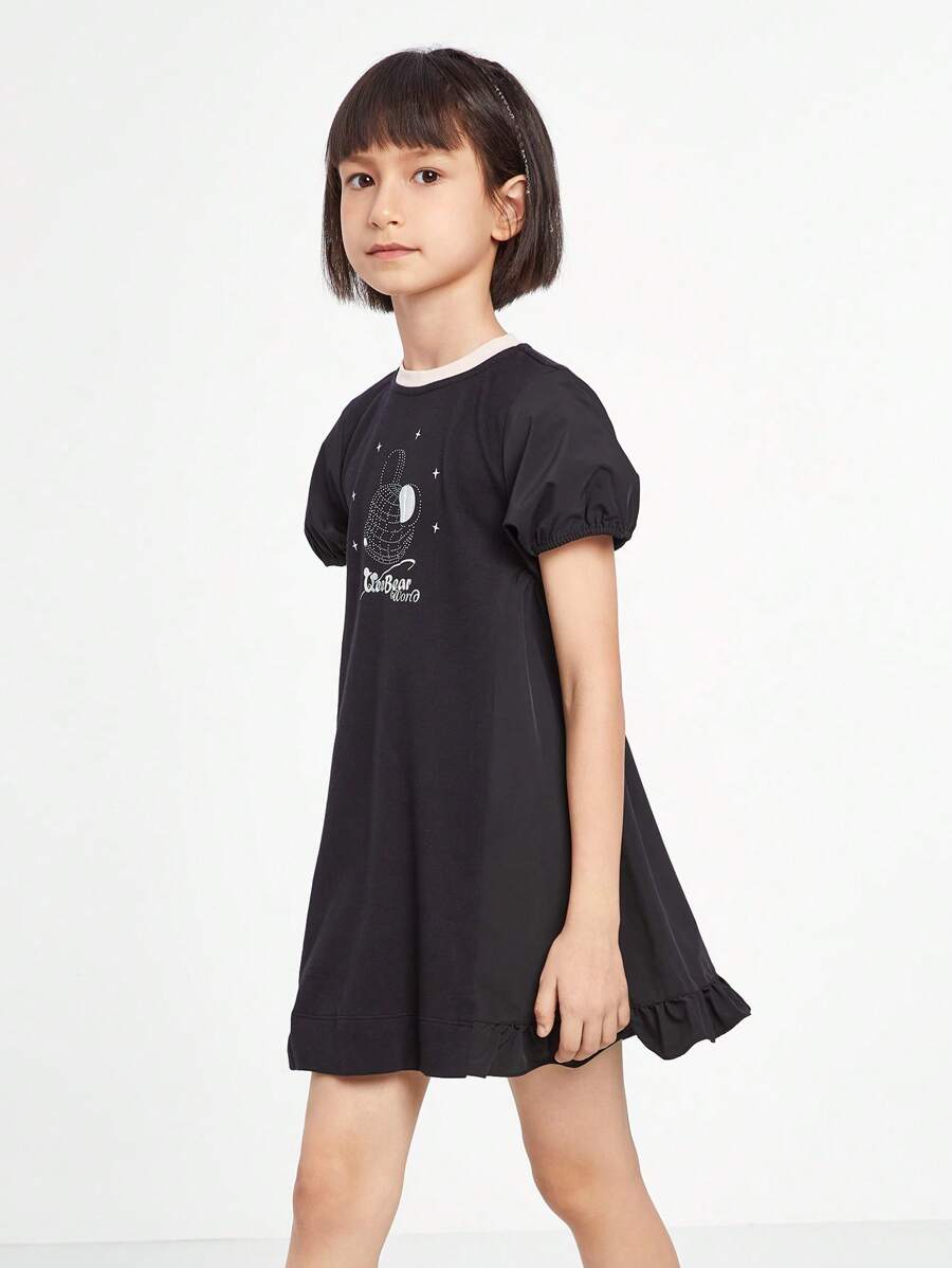 Annil Tween Girl Summer Ruffle Edge Contrast Colored Casual Western ...