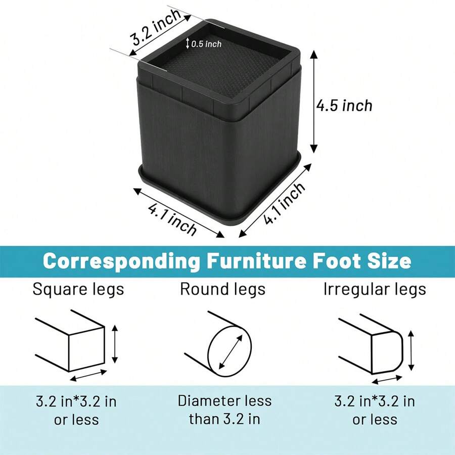 8 Pack 4 Inch Bed Risers Heavy Duty Stackable Furniture Risers Bed ...