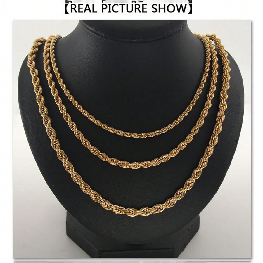 Gold Plated Stainless Steel Twist Chain Necklace For Men 4mm Rope Chain ...