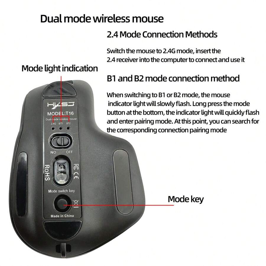 HXSJ New Mini Silent Dual-Mode Wireless Mouse, Rechargeable Optical ...