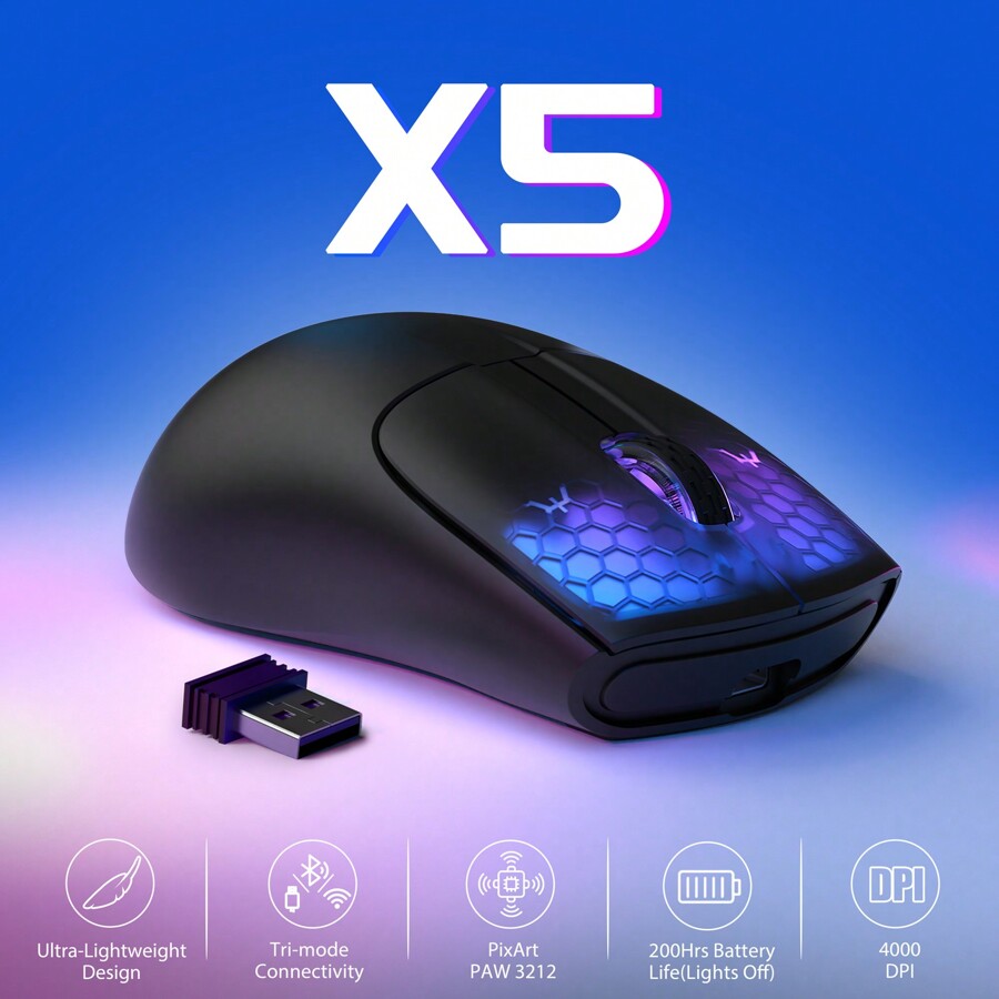 ATTACK SHARK X5 Wireless Gaming Mouse, 49g Ultralight G502 Tri-Mode 2 ...