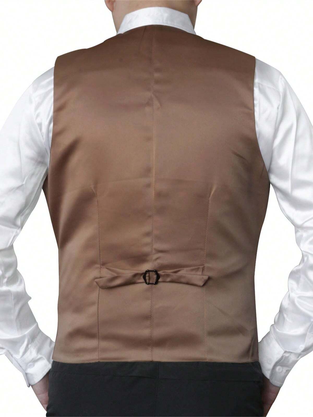 Brown Satin Men's Vest For Wedding Simple Vest For Groomsmen Grooms ...