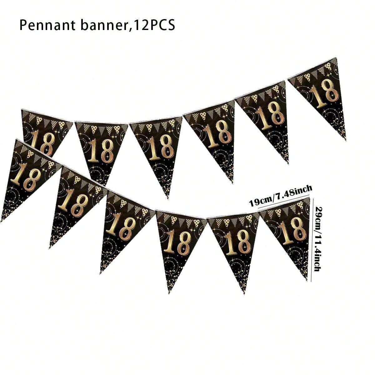 1pc 12-Piece Set Happy Birthday Party Decoration Black & Gold Glitter ...