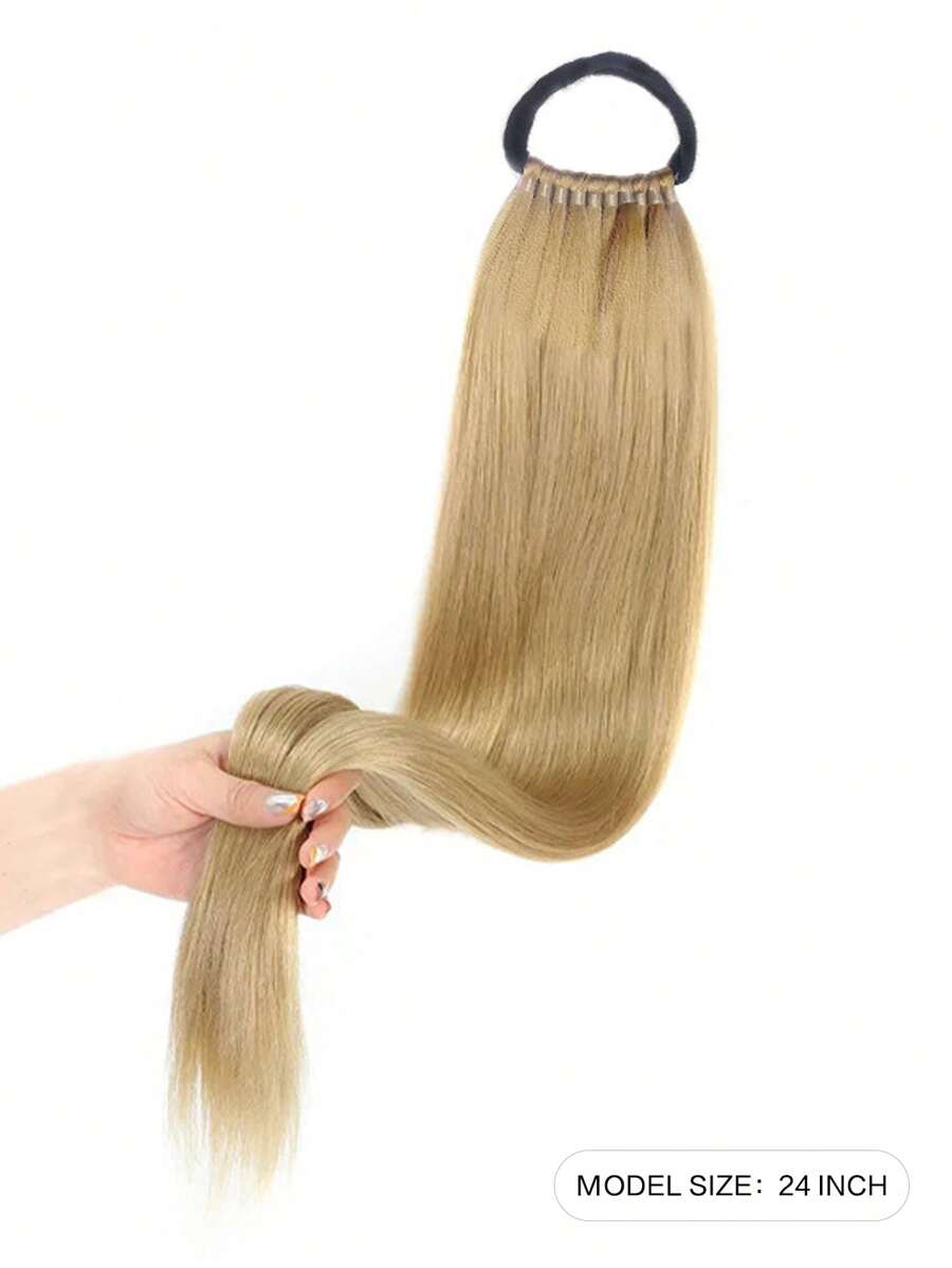 24 Inch Long Straight Ponytail Extensions With Elastic Band - Synthetic ...