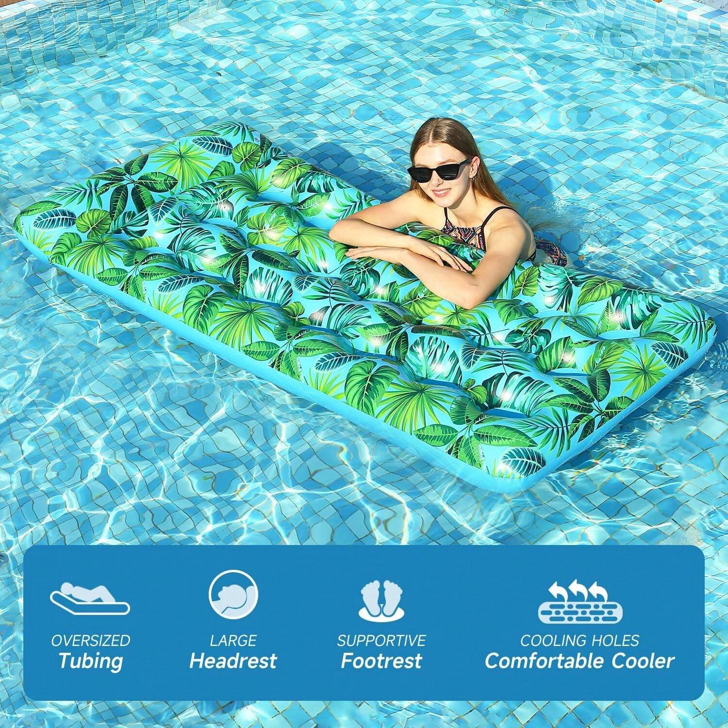 One Tropical Leaf Print PVC Inflatable Pool Float Lounger, Adult Water ...