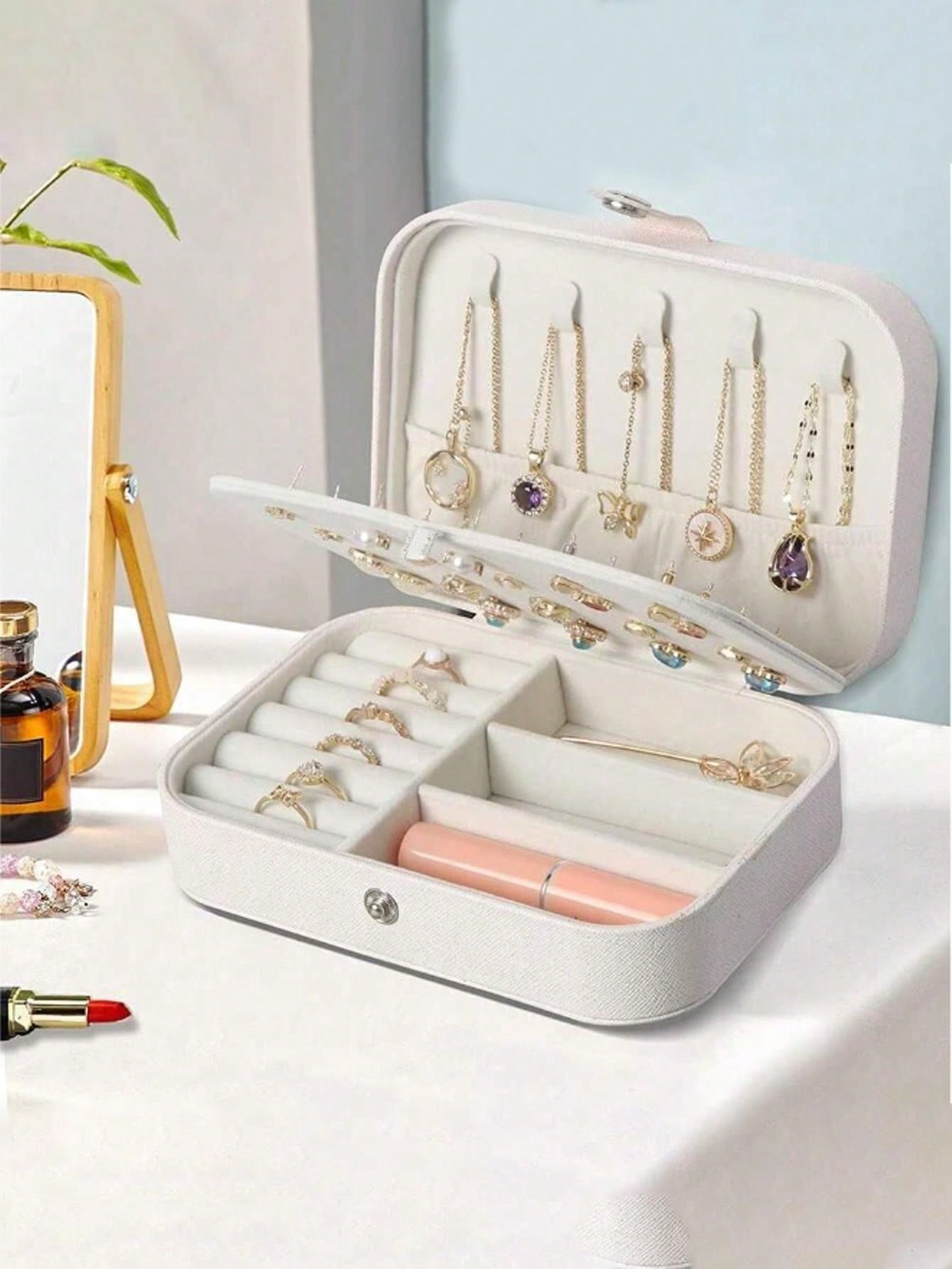 1 Rectangular Jewelry Box Pu Jewelry Storage Box Mini Portable Jewelry ...