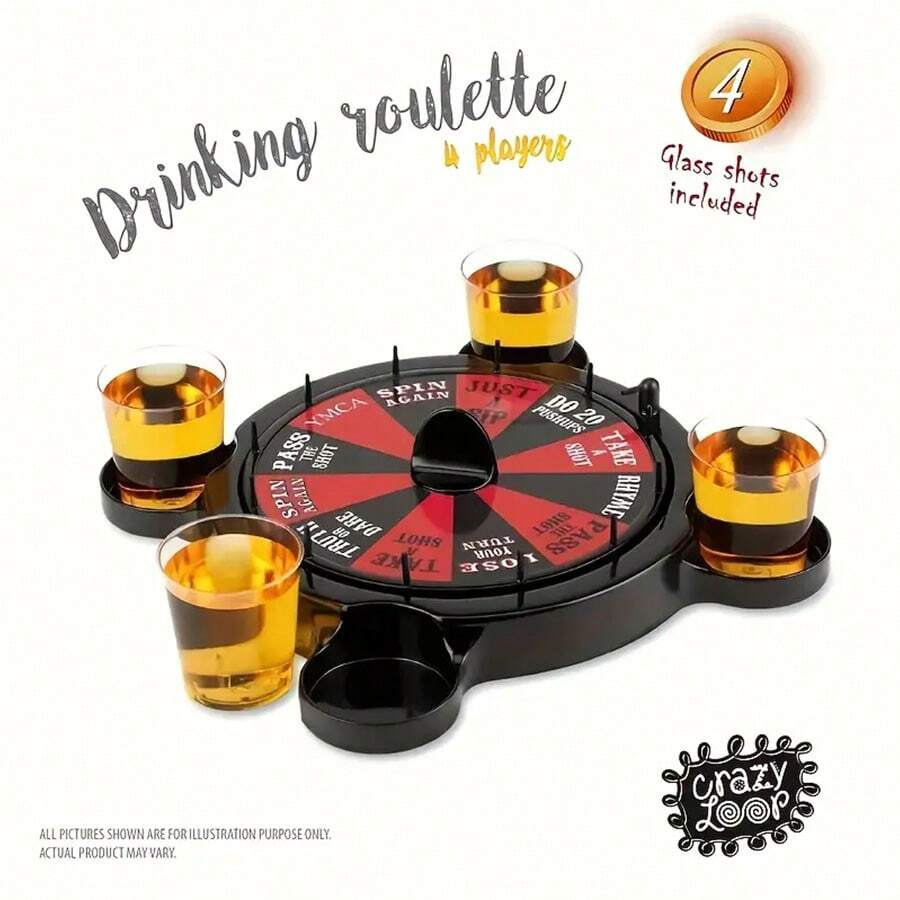 4 Players Russian Roulette Wheel Drinking Game Set, Perfect For Adults ...