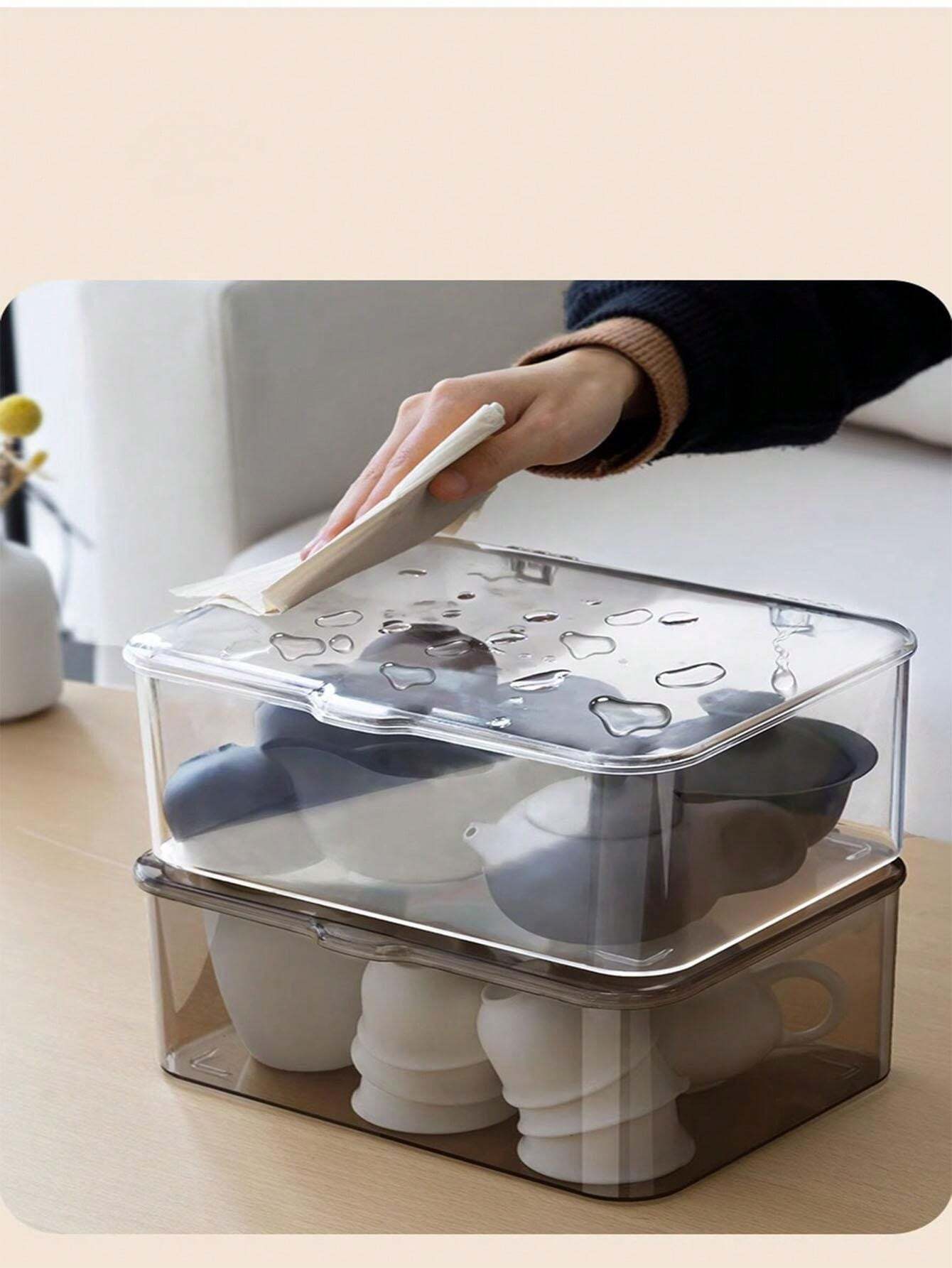 Tea Set Storage Box With Dustproof Cover, Transparent Large Capacity ...