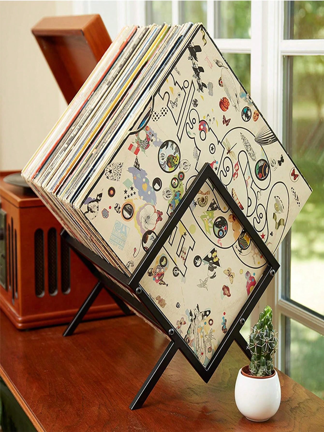 Modern Acrylic Vinyl Record Shelf - Matte Black Metal - 80-100 Lp ...