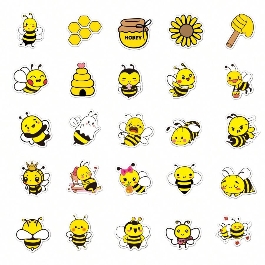50pcs Cute Cartoon Bee Sticker For Decoration Of Laptops, Suitcases ...