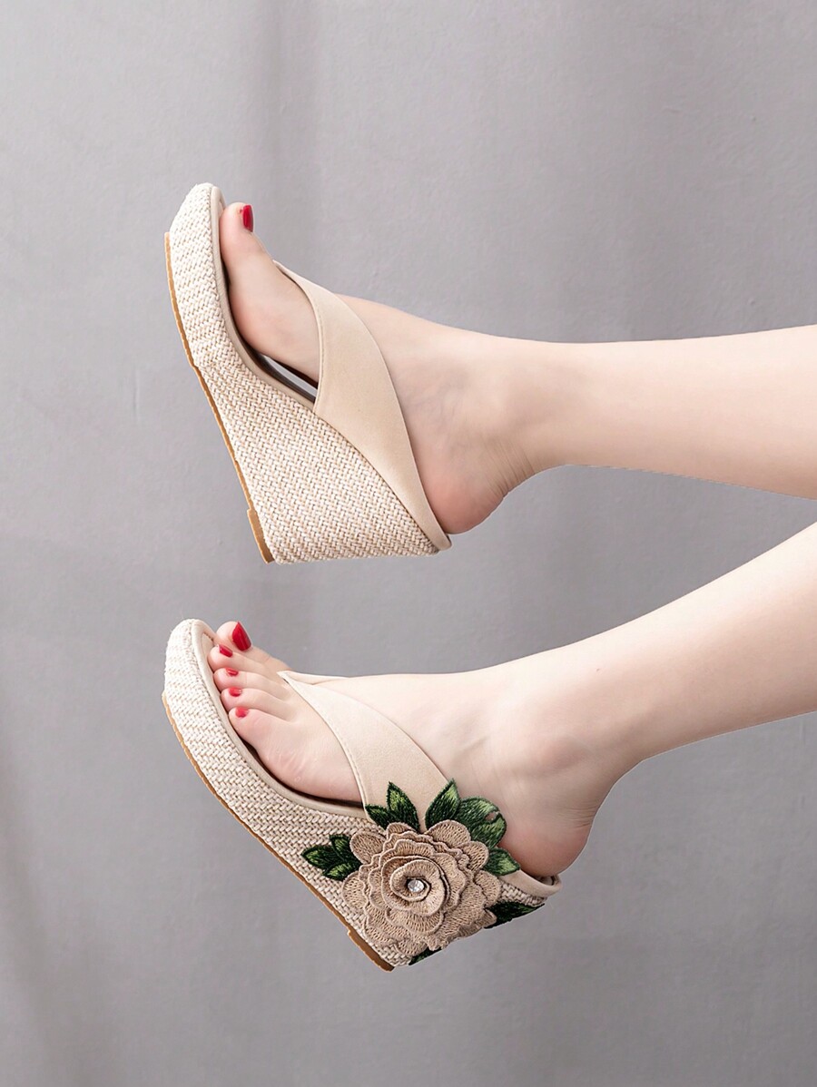 9cm Embroidered Wedge Heel Waterproof Platform Sandals, Women's ...