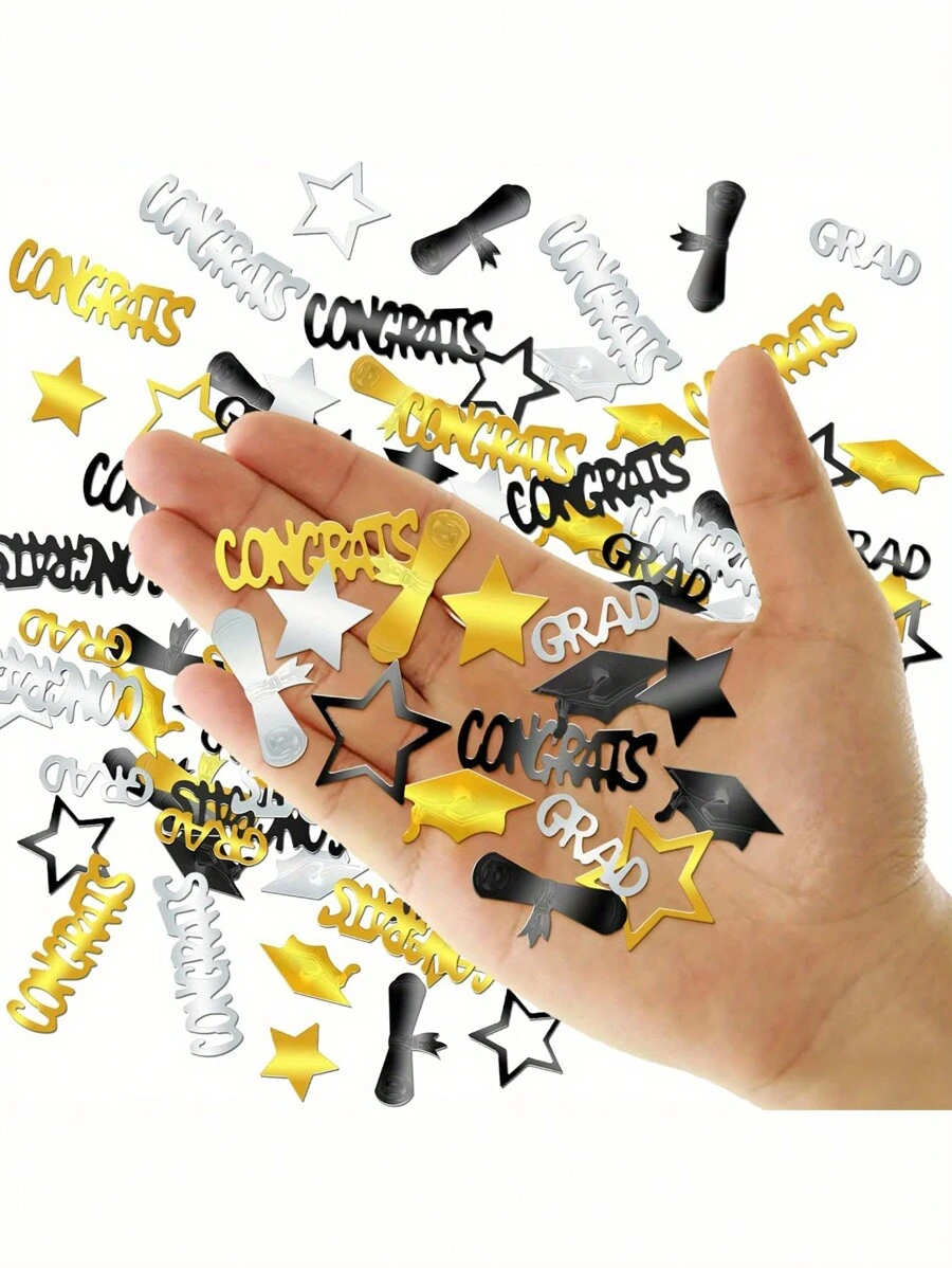1pc/30g-Black Gold And White Graduation Confetti 2024 - Congratulations ...