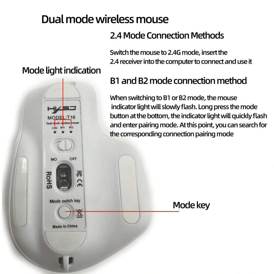 HXSJ New Mini Silent Dual-Mode Wireless Mouse, Rechargeable Optical ...