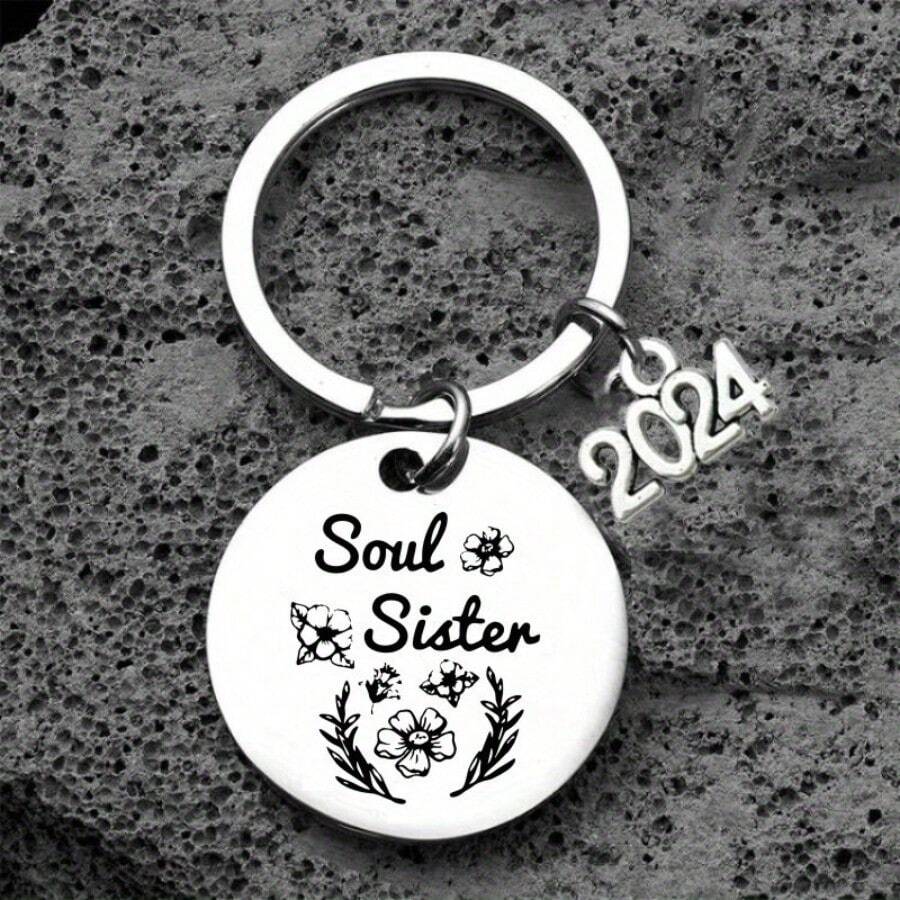 1pc 2024 Soul Sister Keychain Friendship Stainless Steel Tag Key Chain ...