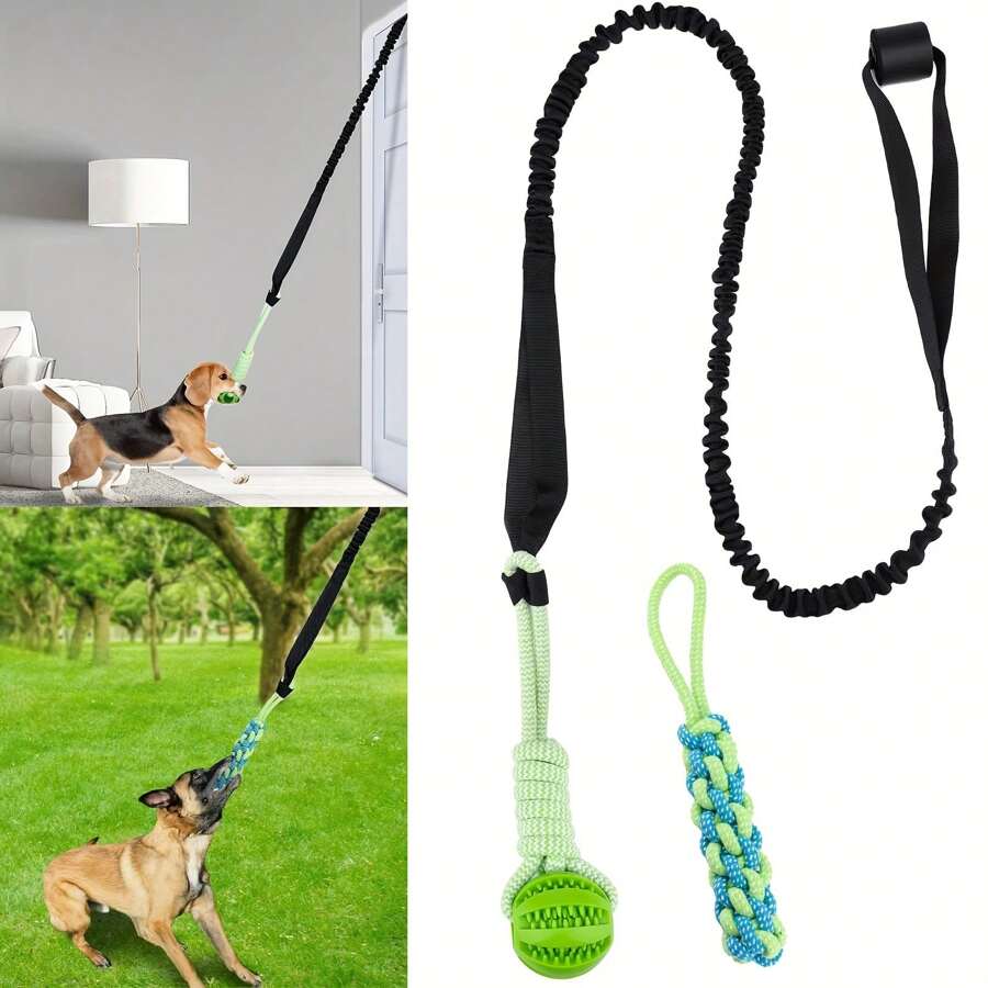 Spring Pole For Dogs With 3 Dog Chew Rope Toys For Dog, Bungee Tree Tug ...