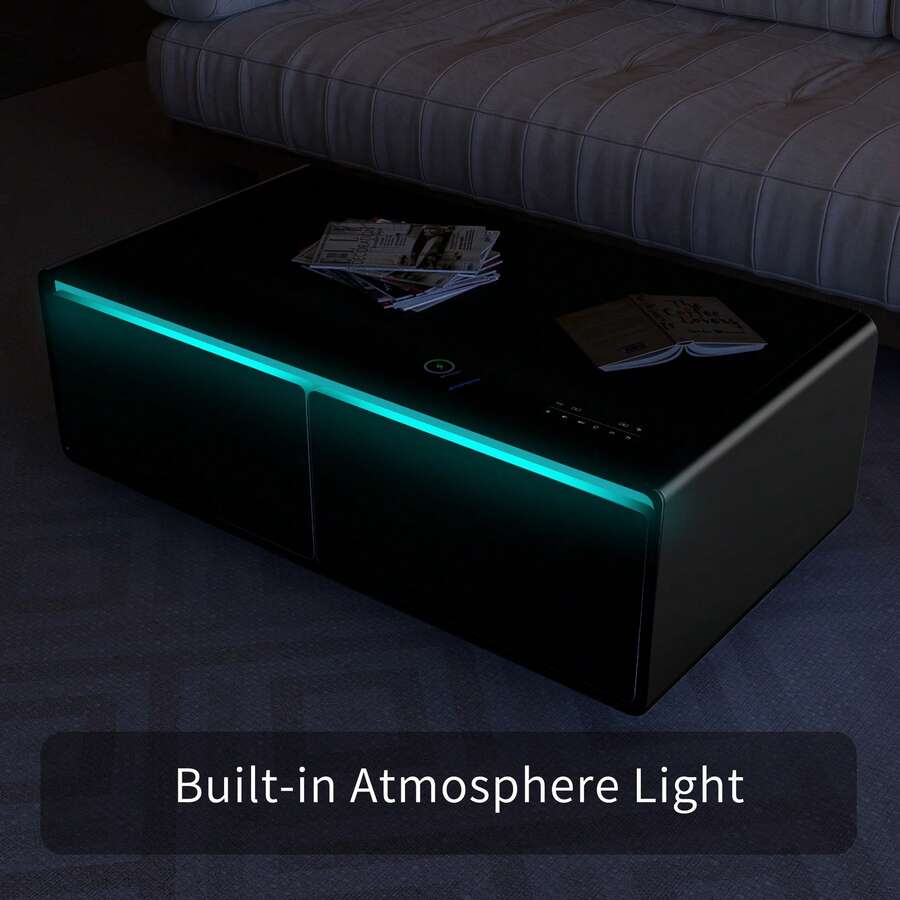 Modern Smart Coffee Table With Built-In Fridge,15W Cordless Charging ...